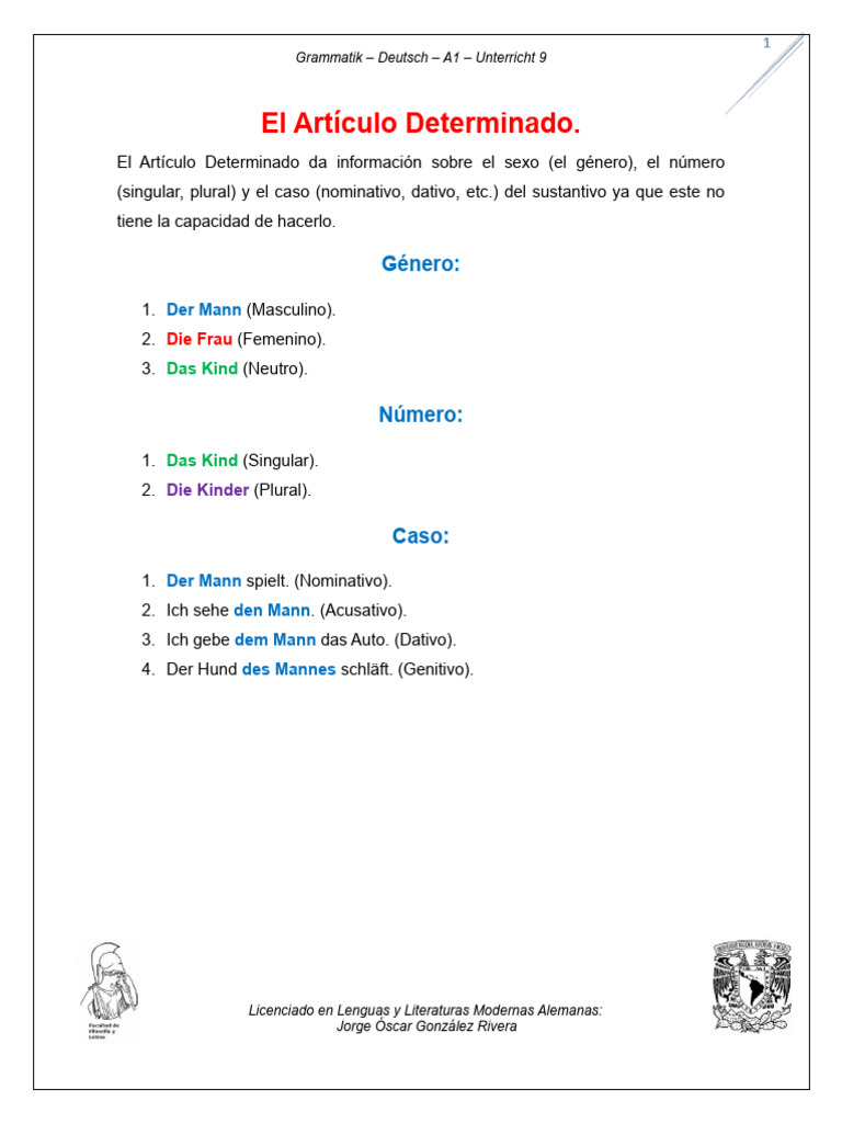9 Clase de A1 El Artículo Determinado | PDF | Sustantivo | Relaciones ...