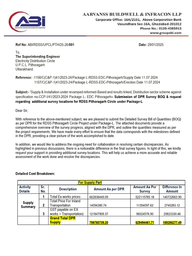 Rdss Project DPR Survey Boq PTH | PDF | Washer (Hardware) | Materials