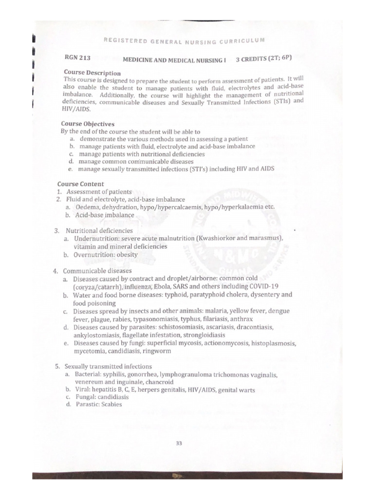 Registered General Nursing Curriculum | PDF