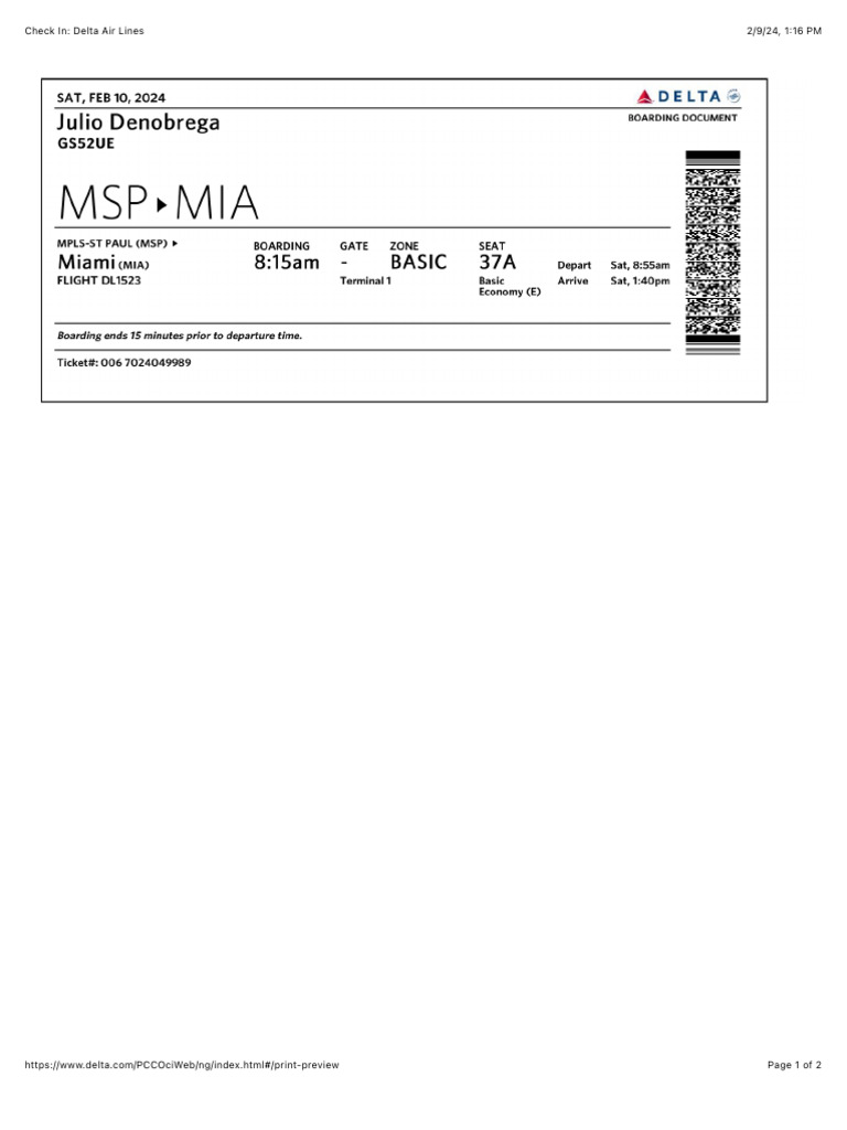 Check In: Delta Air Lines | PDF
