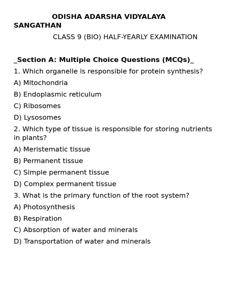 Class 9 (Bio) Set-2 | PDF
