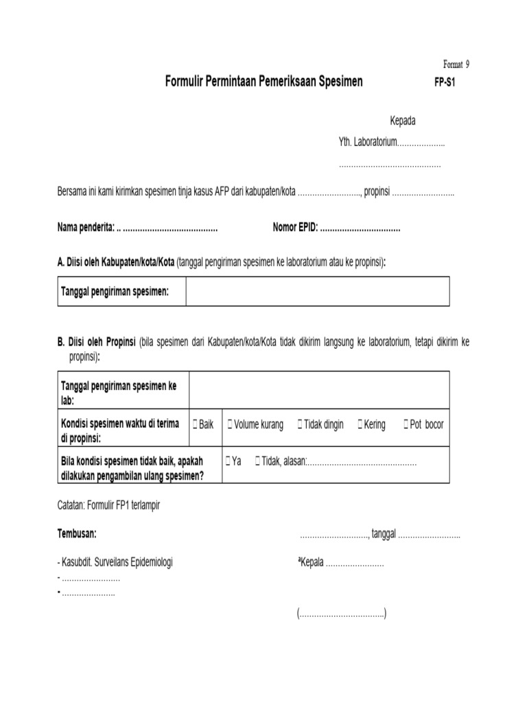 Form FP-4 Permintaan Pemeriksaan Spesimen AFP | PDF