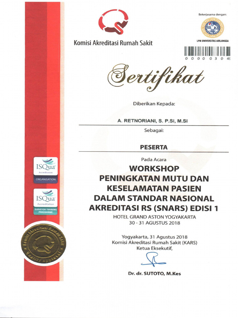 Sertifikat PMKP SNARS | PDF