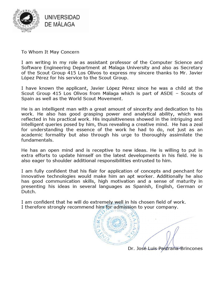 Francisco Javier Lopez Perez Recommendation Letter | PDF