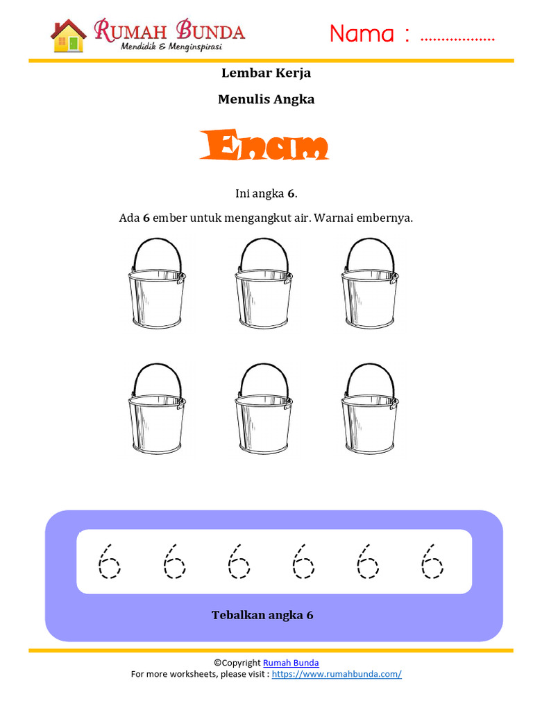 Lembar Kerja Mengenal Angka Enam | PDF