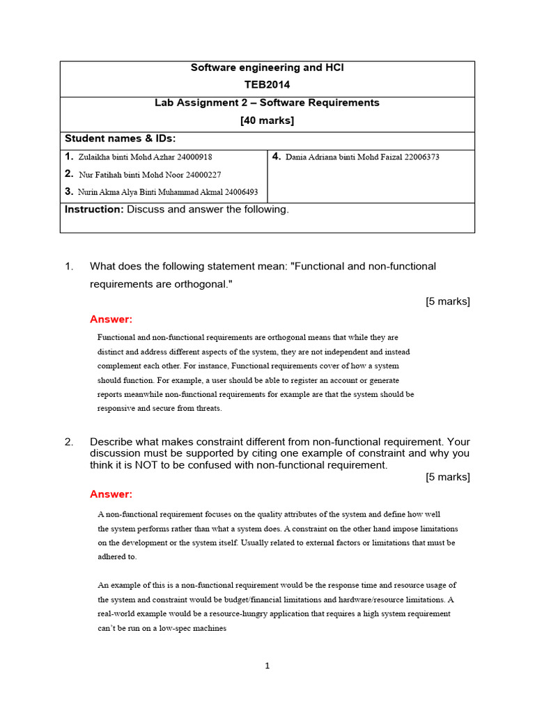 Lab 2 - Software Requirements | PDF | Questionnaire | Password