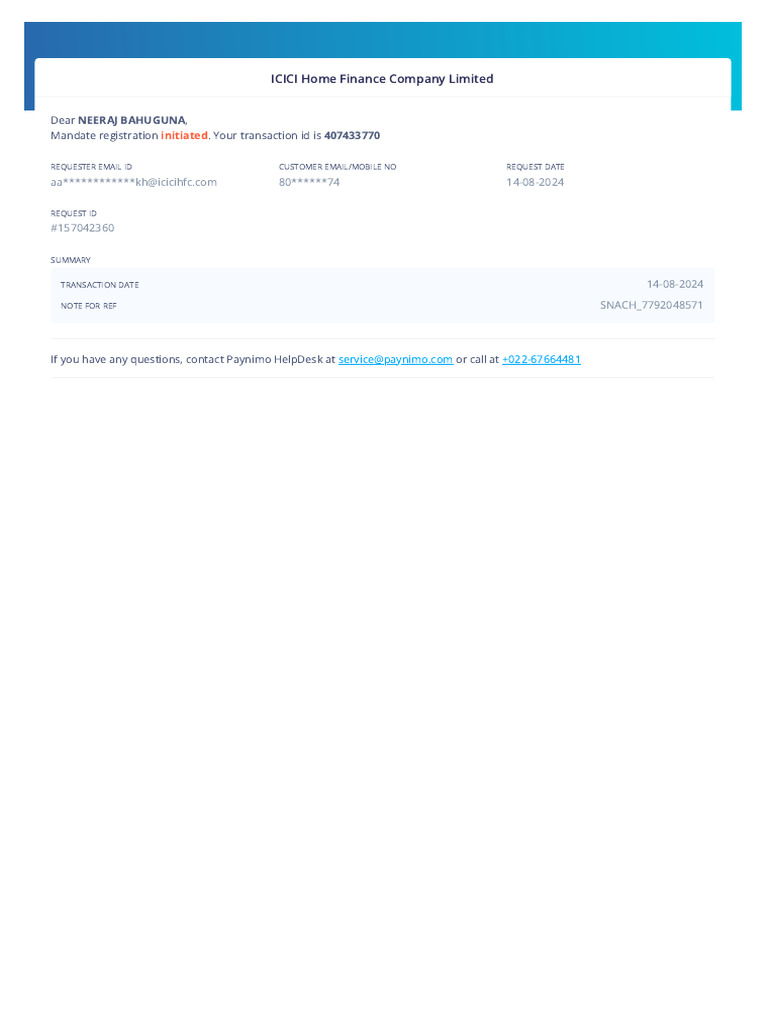 ICICI HFC Mandate Registration Notice | PDF