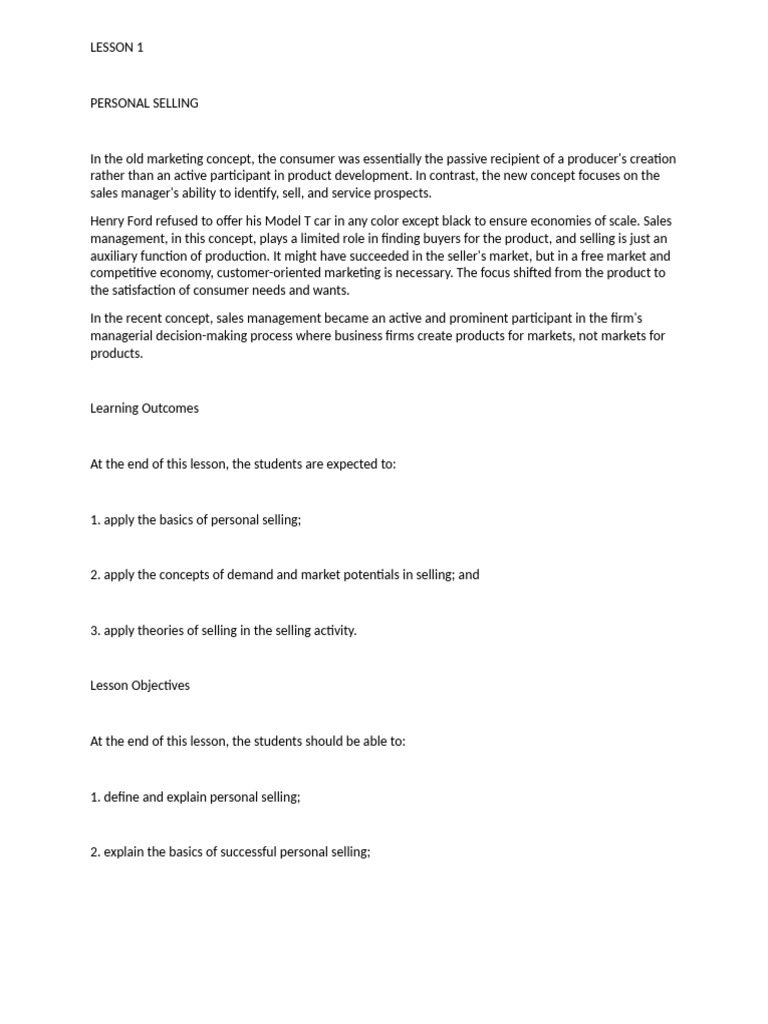 LESSON 1 | PDF | Sales | Marketing