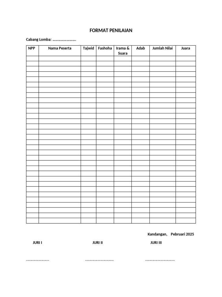Form Penilaian Lomba Membaca | PDF