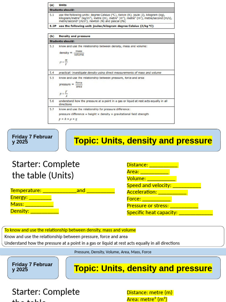Units Density and Pressure | PDF | Pressure | Density