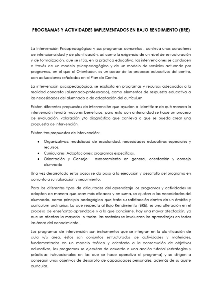 Programas (Bre) | PDF | Plan de estudios | Aprendizaje