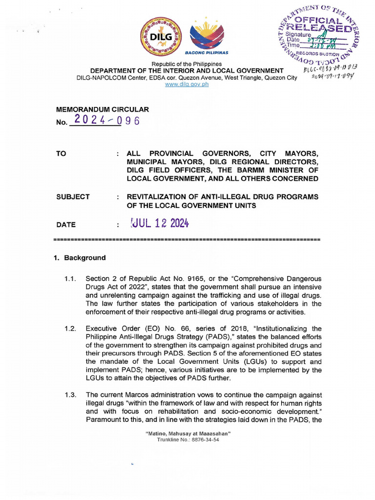 DILG MC No. 2024-096 Revitalization of Anti-Illegal Drug Programs of ...