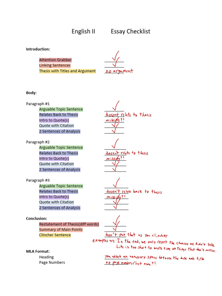 English II Essay Writing Checklist | PDF | Text | Typography