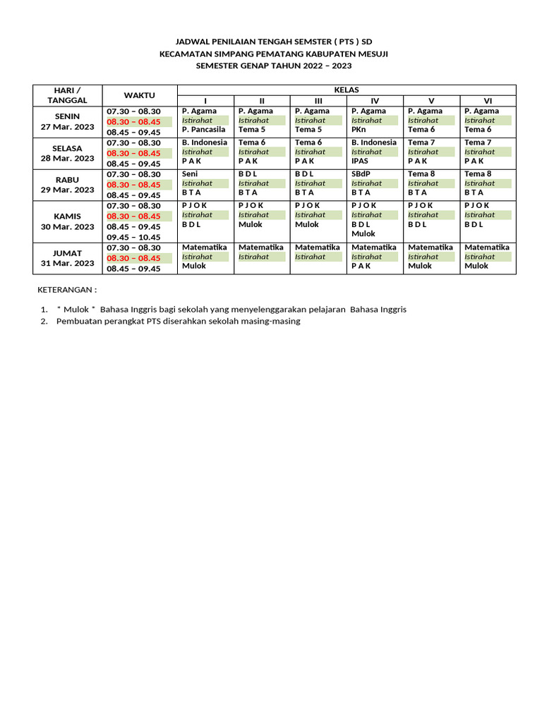 Jadwal PTS Genap 2022-2023 | PDF