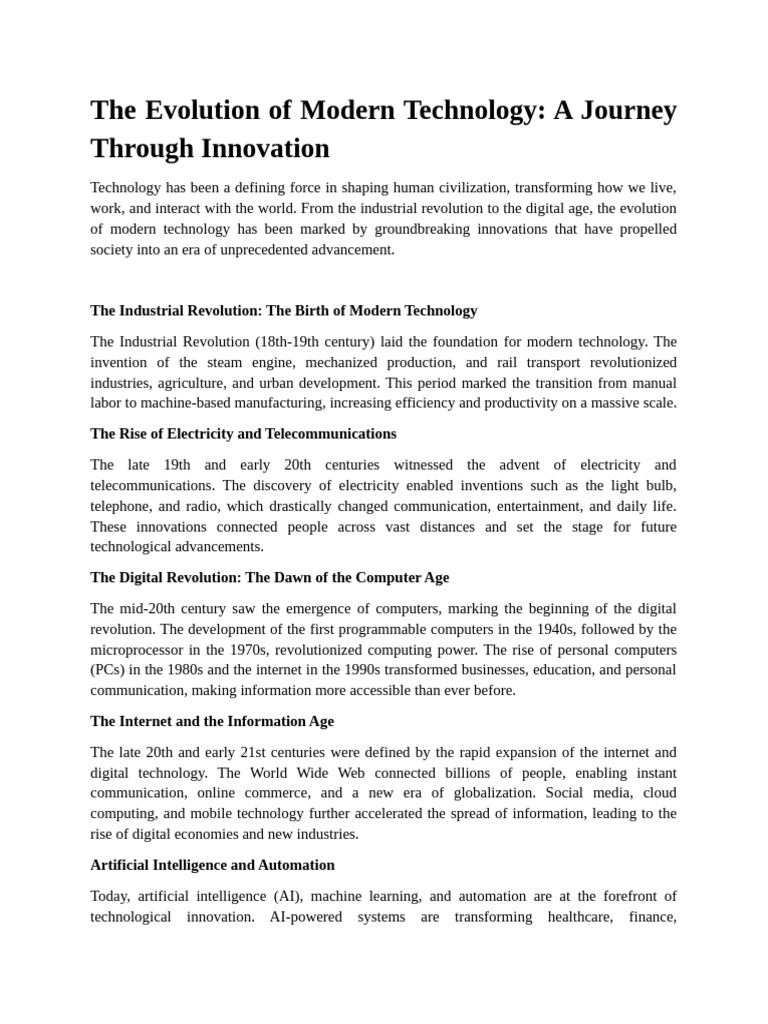 The Evolution of Modern Technology | PDF | Information Age | Artificial ...