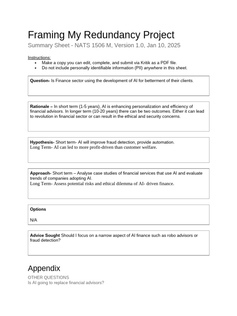 Framing My Redundancy Project | PDF
