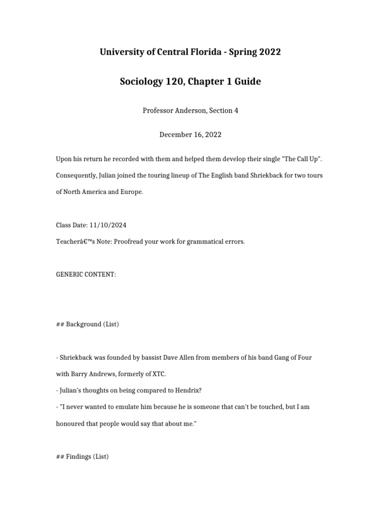 Sociology 120 Chapter 1 Guide | PDF