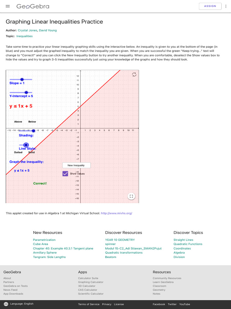 Graphing Linear Inequalities Practice - GeoGebra | PDF | Geometry ...