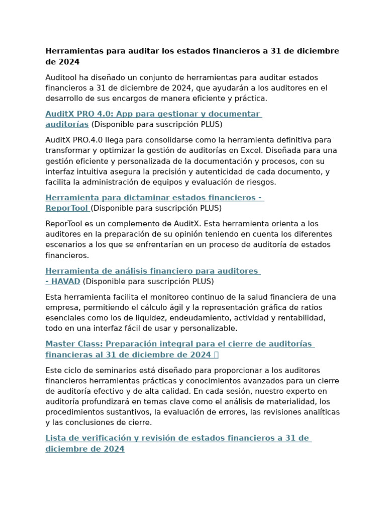 Herramientas para Auditar Los Estados Financieros A 31 de Diciembre de ...
