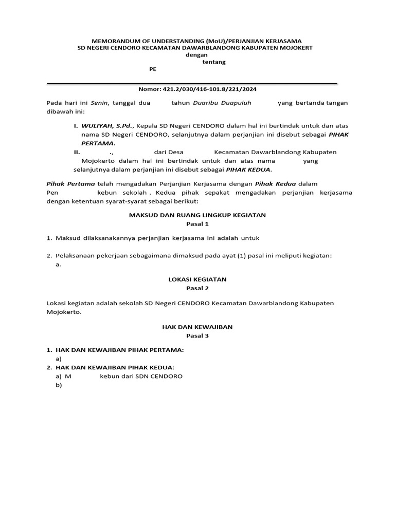 2. MOU TENGKULAK DESA 2024 | PDF