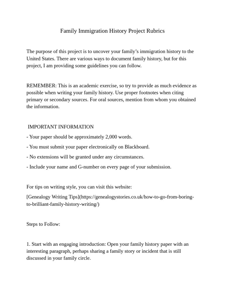 Family Immigration History Project Rubrics (1) | PDF | Genealogy ...