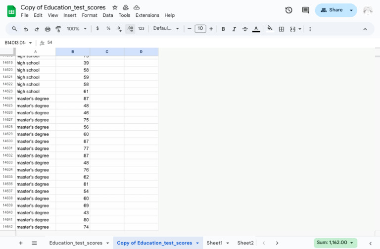 Education - Test - Scores - Google Sheets | PDF