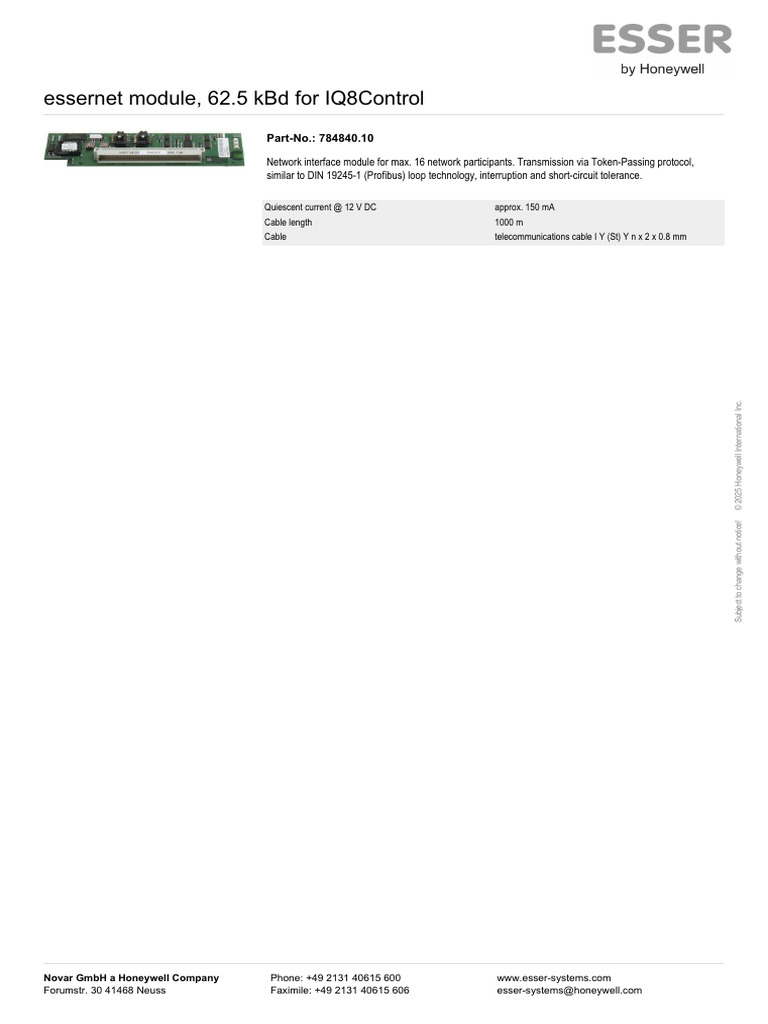 784840.10 - Essernet Module 62.5 KBD For IQ8Control | PDF