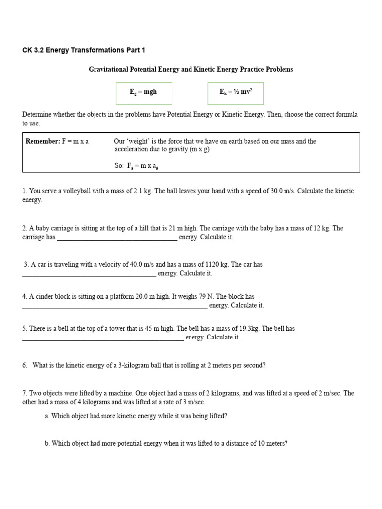 CK 3.2 Energy Transformations Part 1 | PDF