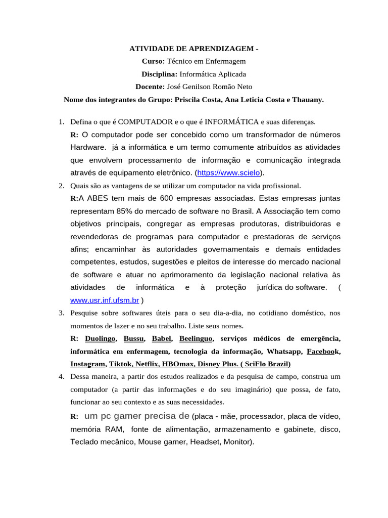 Atividade de Genison Informatica Basica | PDF | Violação de Direitos ...