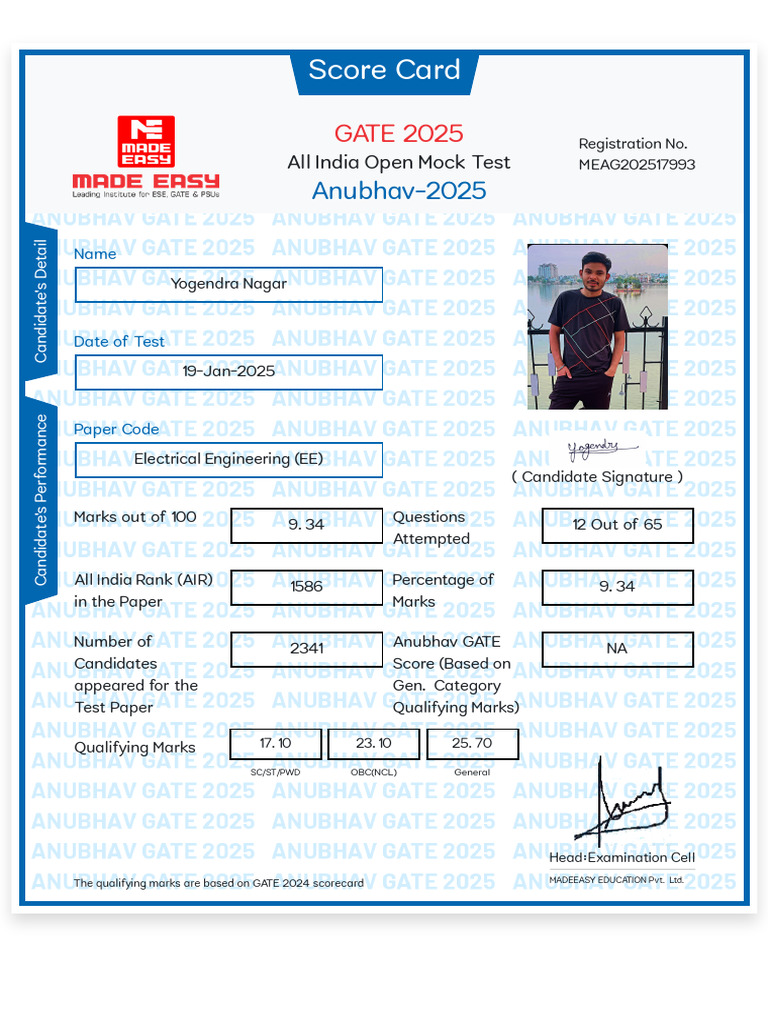 GATE 2025 Mock Test Score Card | PDF