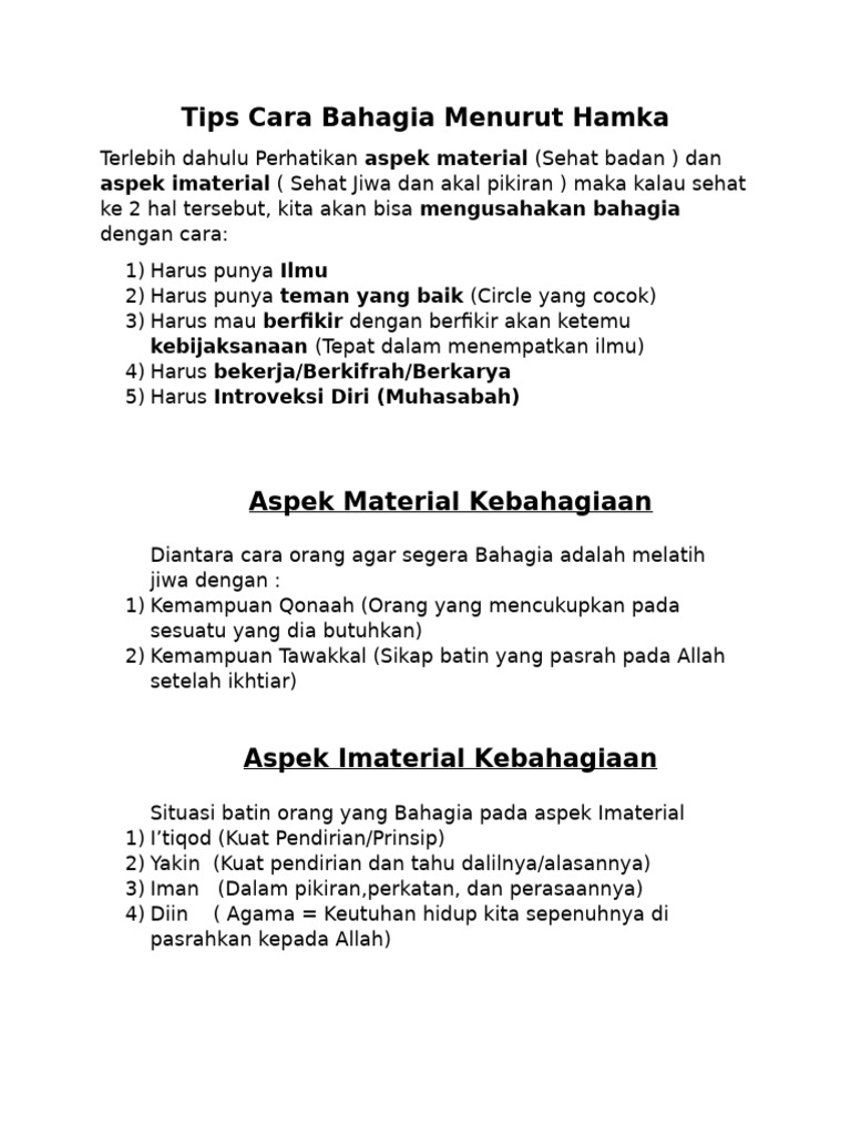 Tips Bahagia Menurut Hamka | PDF