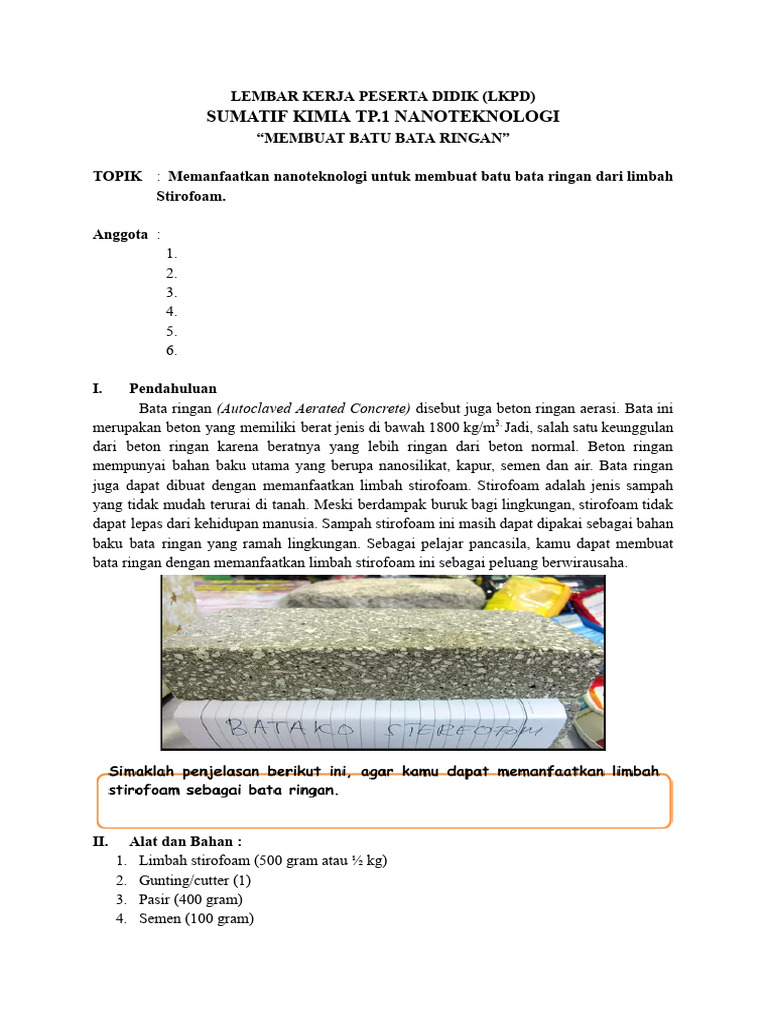 LKPD Batu Bata Ringan.docx | PDF