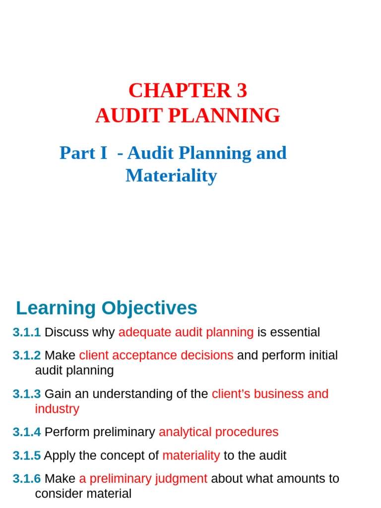 Audit I CH 3 Part I Audit Planning & Materiality | PDF | Audit | Business Economics