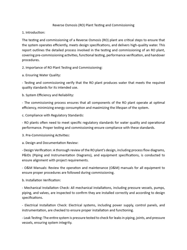 RO Plant Testing and Commissioning Guide | PDF | Membrane ...