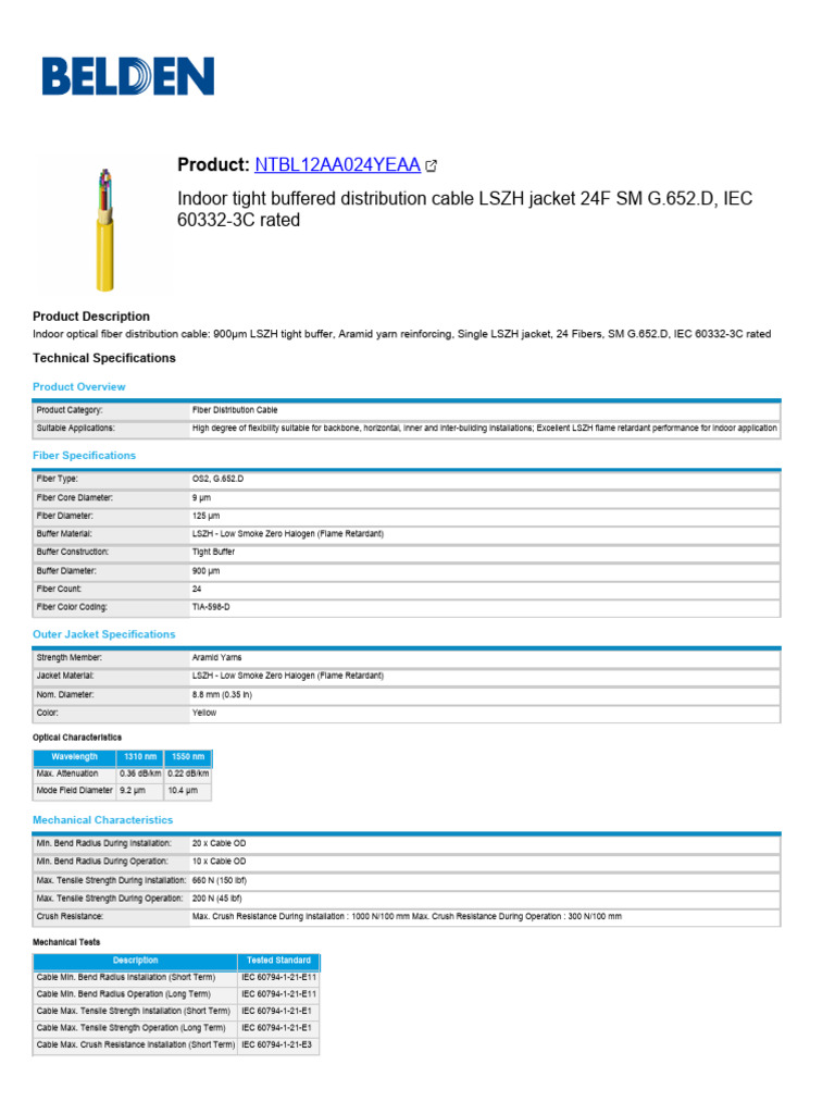 NTBL12AA024YEAA_techdata | PDF | Optical Fiber