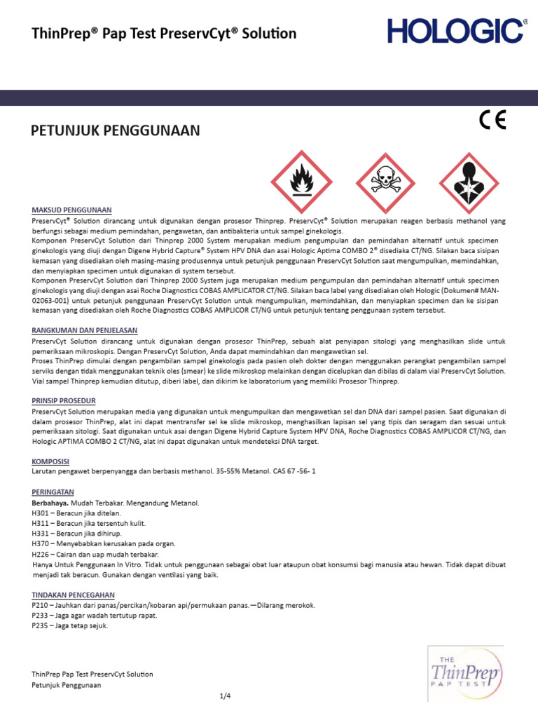 IFU Thinprep Preservcyt Vial and Brush Bahasa Indonesia | PDF