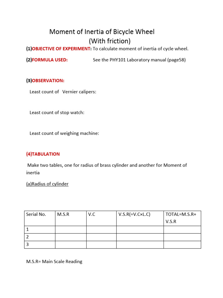 07-Moment of Inertia of Bicycle Wheel TEMPLET | PDF