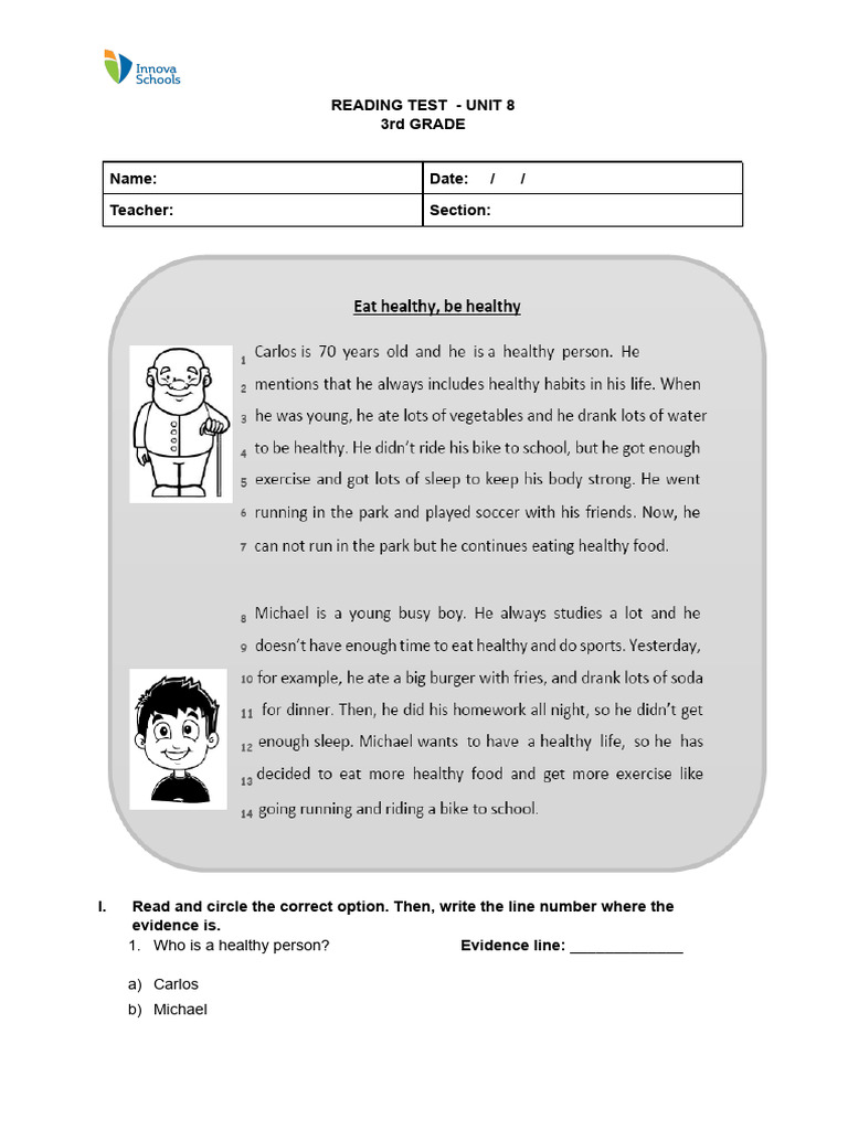 3rd Grade Reading Test - Unit 8 | PDF