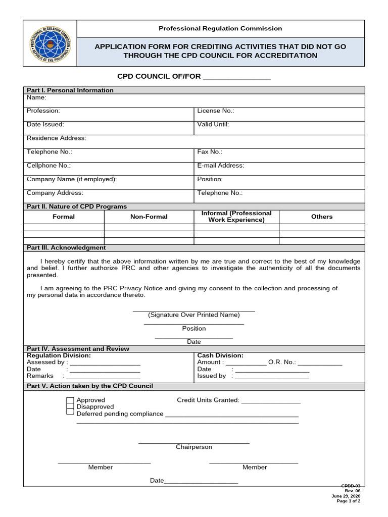 CPDD-03 Application for CPD Credit | PDF