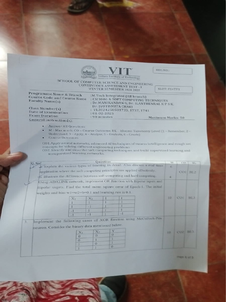 (Soft Computing) Winter 2024-25 CAT1 | PDF