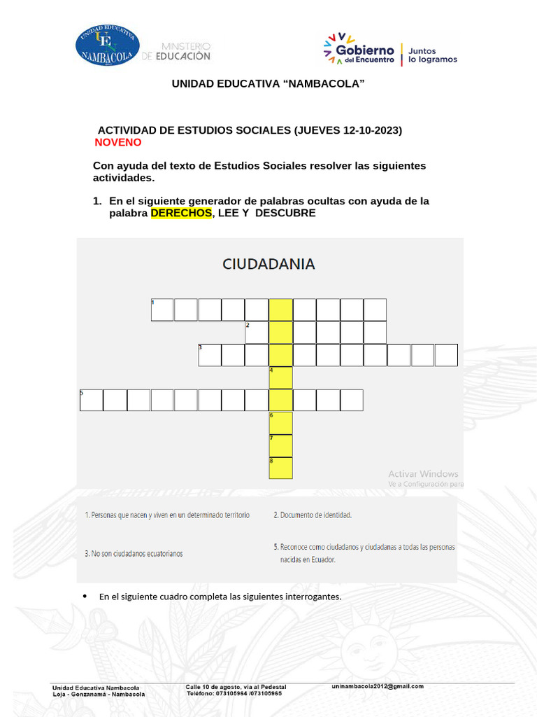 Actividades Virtual Estudios Sociales Noveno | PDF
