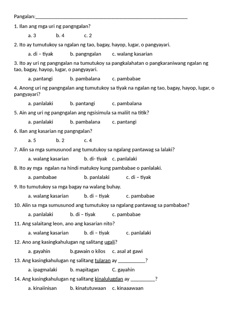 Grade 2 Final Exam Filipino | PDF