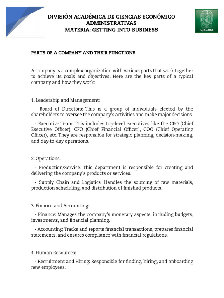 Parts of A Company | PDF