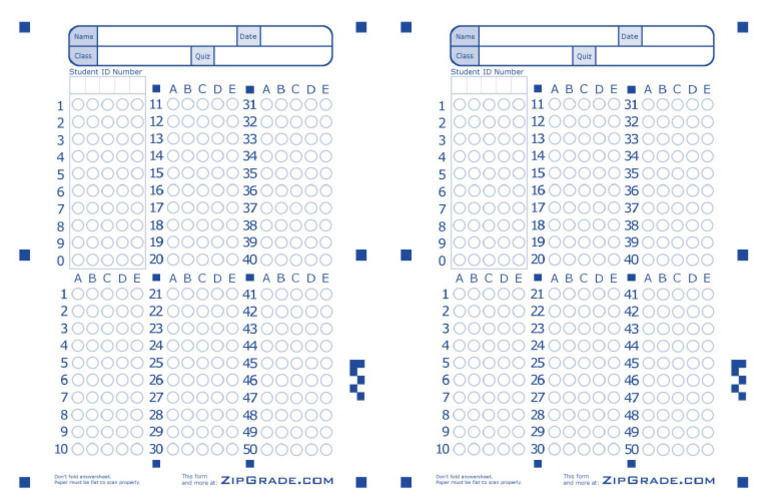 2N1 50 Items Zip Grade Answer Sheet | PDF