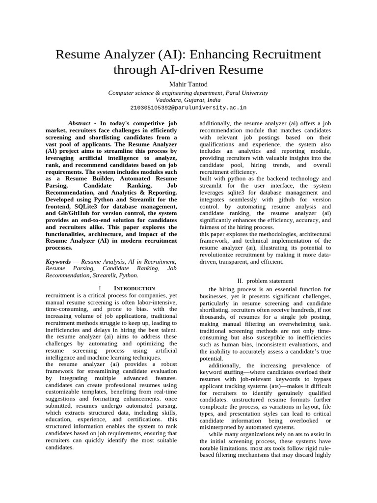 AI Resume Analyzer for Recruitment | PDF | Résumé | Artificial Intelligence