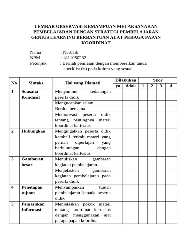 Lembar Observasi | PDF