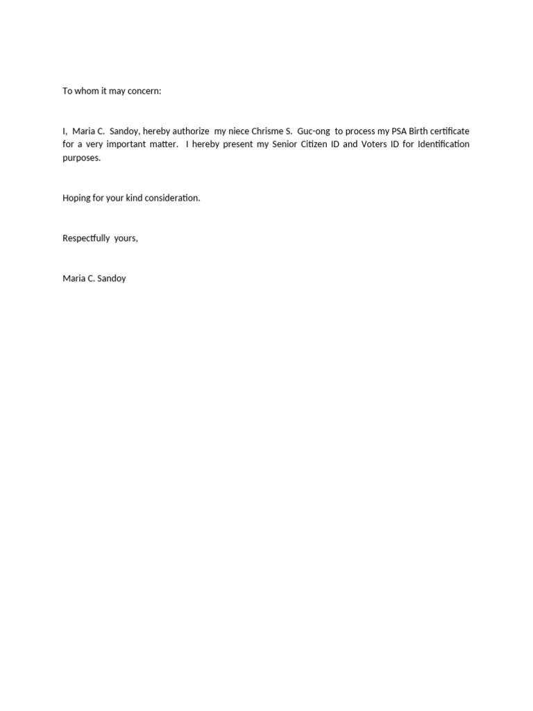 PSA Authorization Letter | PDF