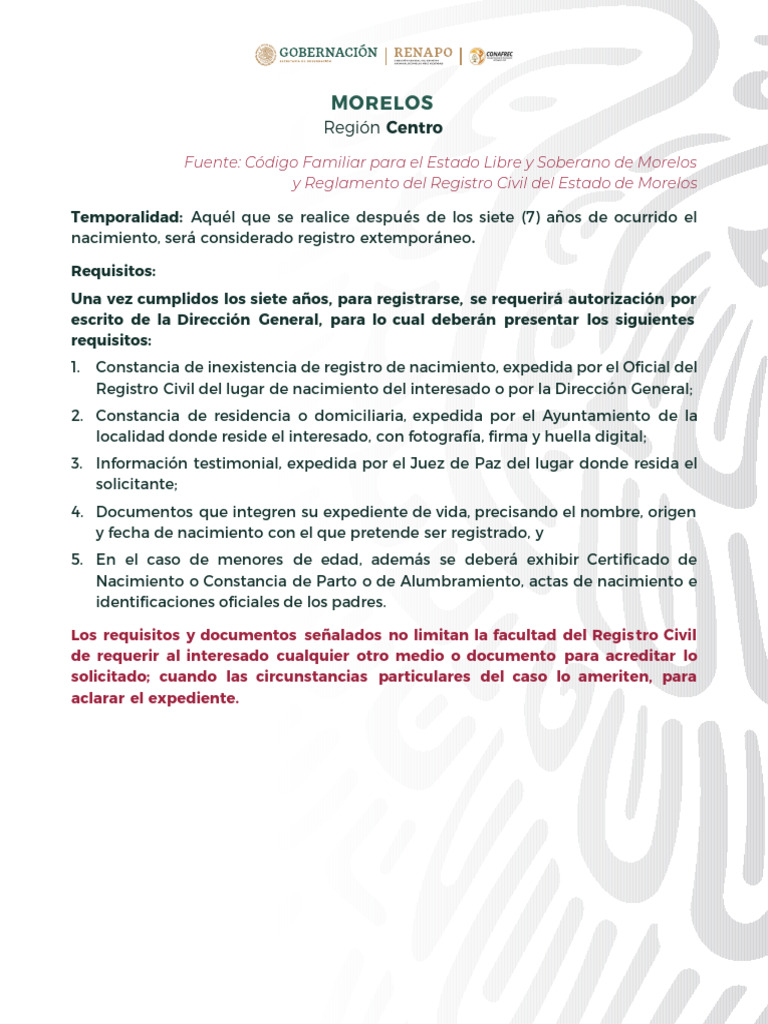 Registro Extemporáneo en Morelos | PDF