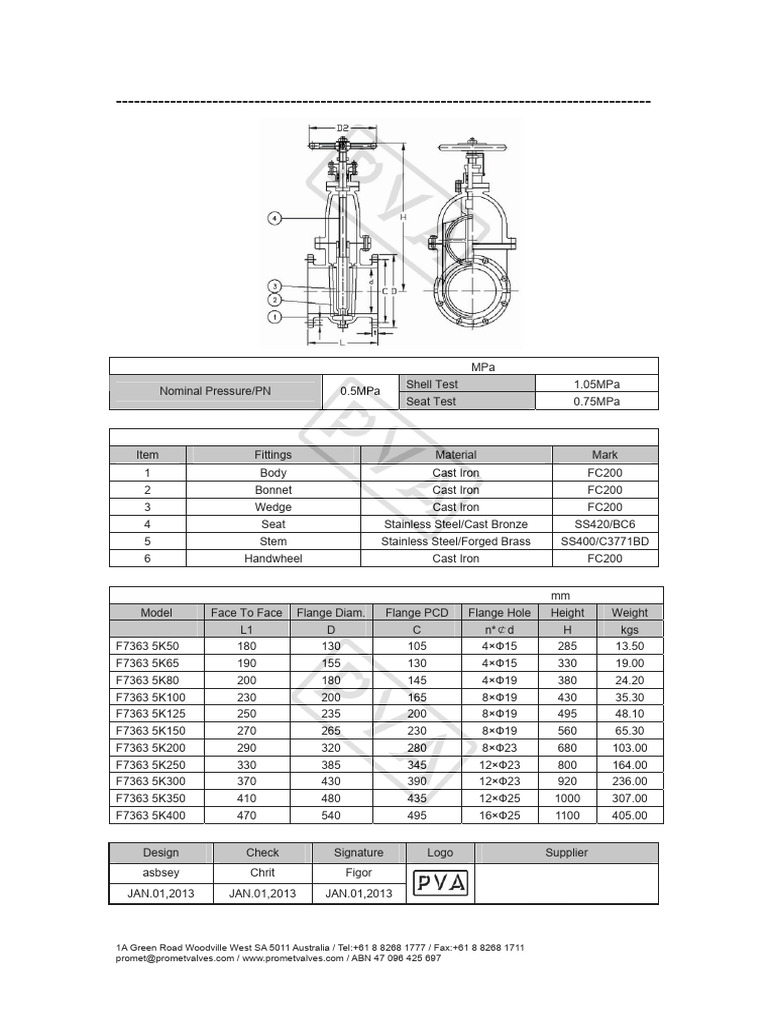 F7363 5K Cast Iron Gate Valve | PDF | Valve | Building Materials
