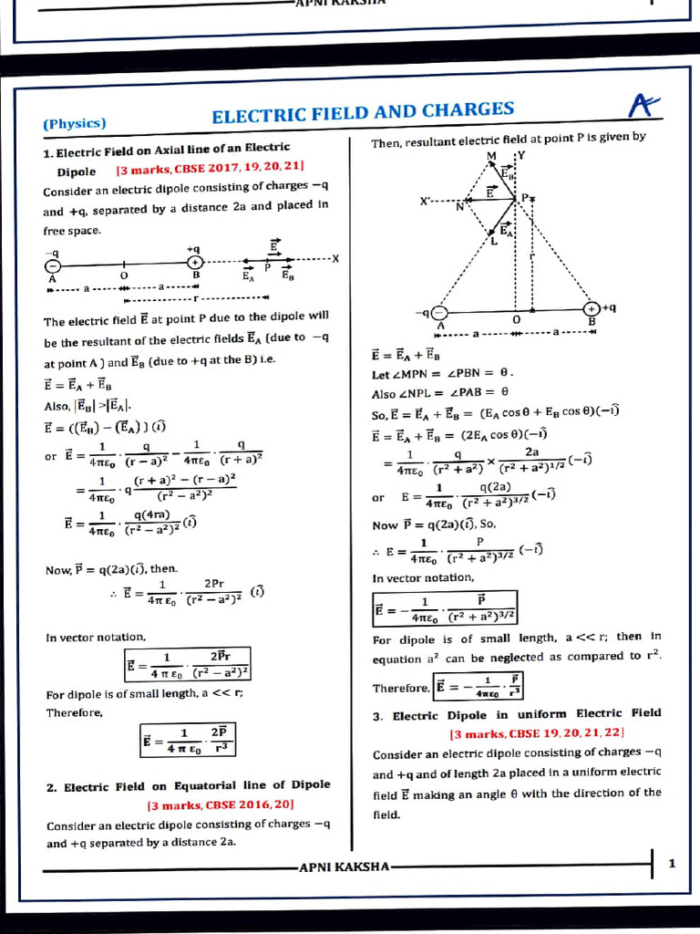 Class 12 Physics Derivations | PDF | Dipole | Physics